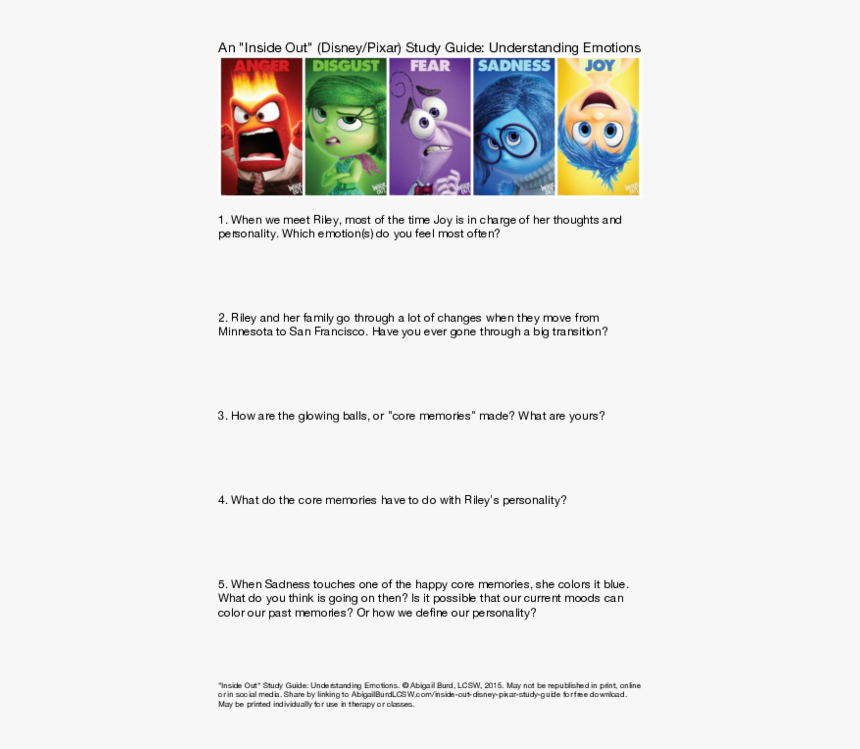 Inside Out Study Guide Understanding Emotions, HD Png Download ...