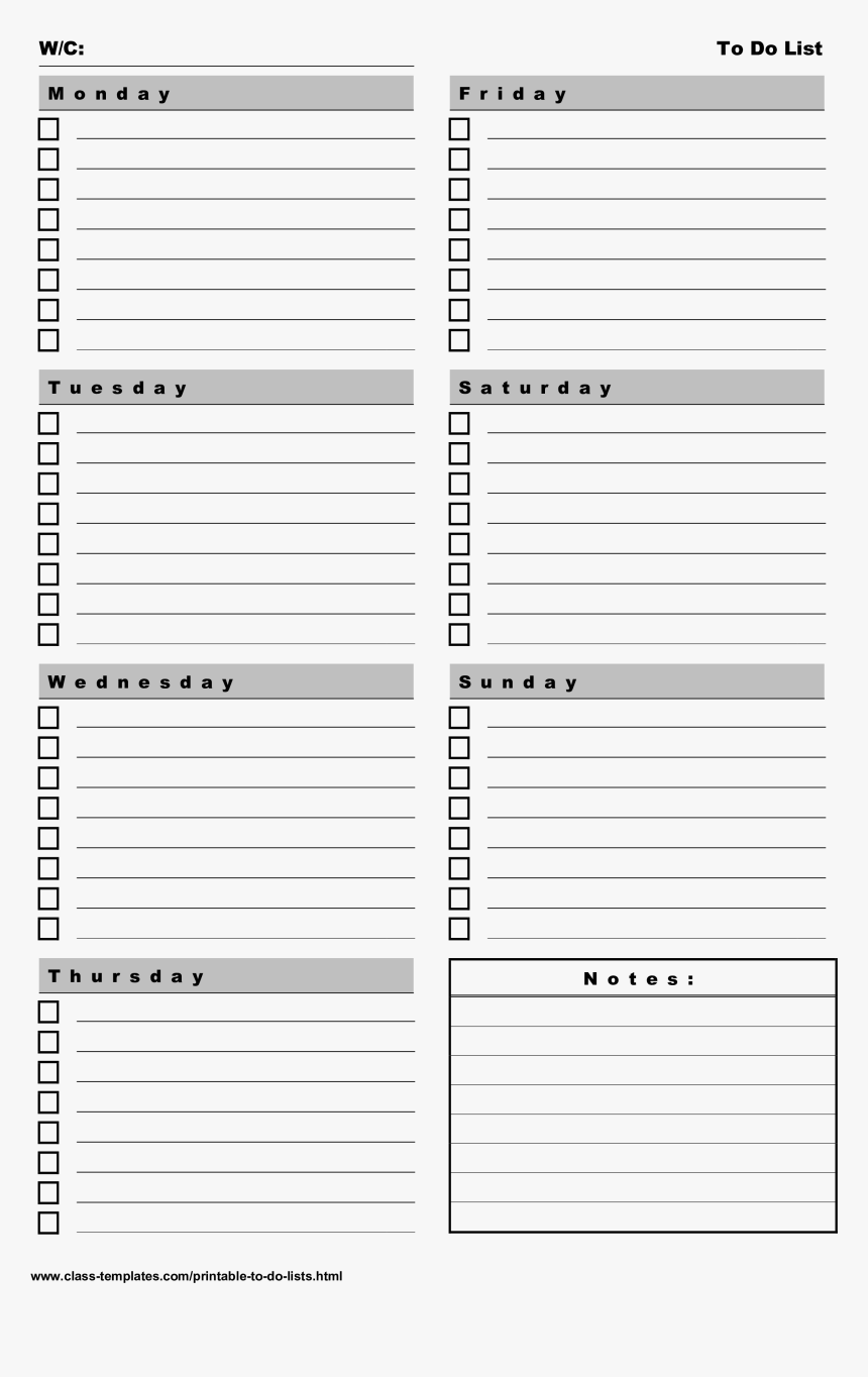 Printable To do List 7 Days A Week Portrait Main Image Printable 7 Day Weekly Planner Template 