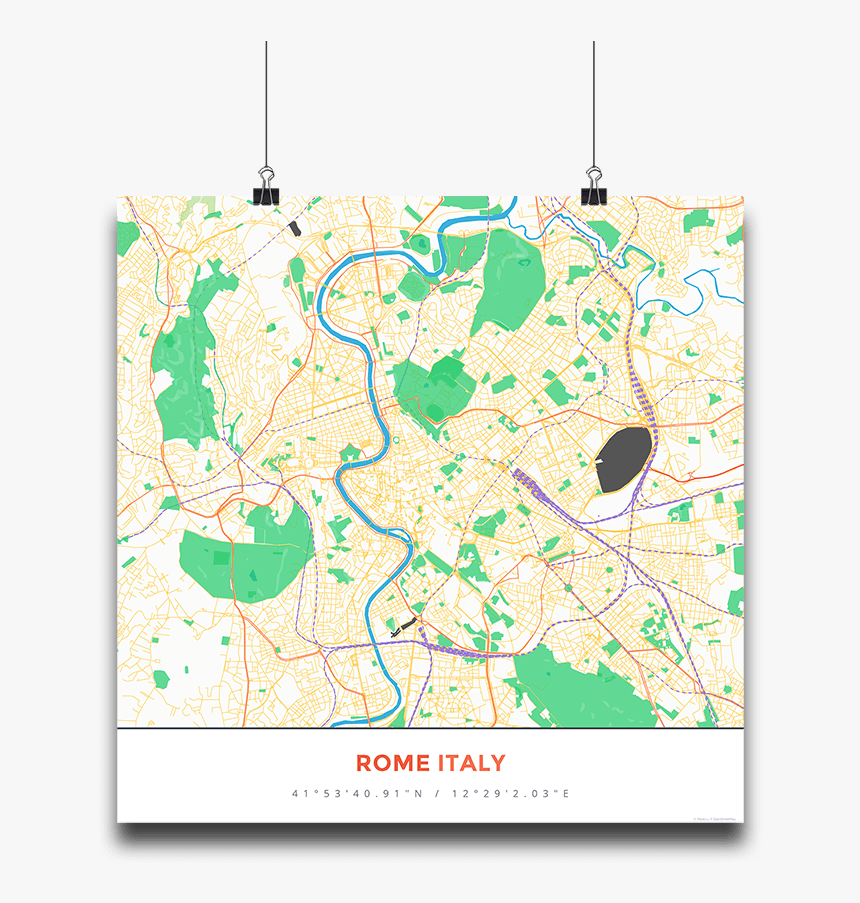 Premium Map Poster Of Rome Italy - Atlas, HD Png Download , Transparent ...