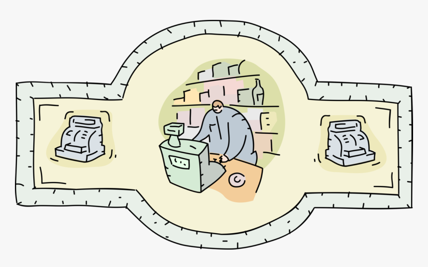 Vector Illustration Of Retail Store Cashier With Retailing - Cartoon ...