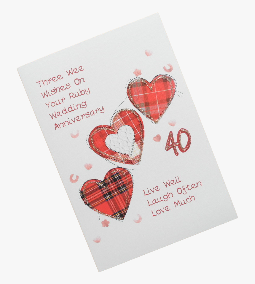 Scottish Ruby 40th Anniversary Card Tartan Hearts Scots - Heart, HD Png ...