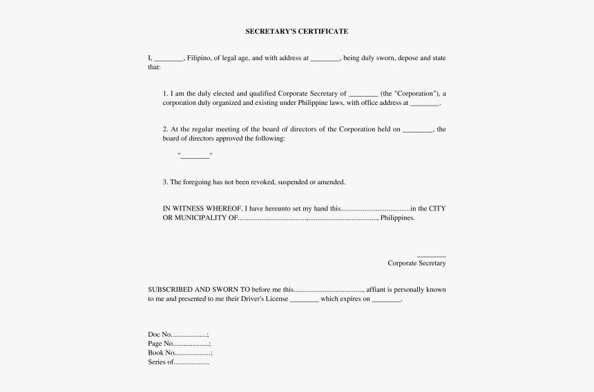 Corporate Secretary Certificate Template