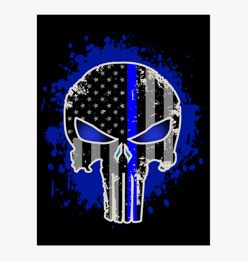 Thin Blue Line Flag Skull, HD Png Download , Transparent Png Image ...