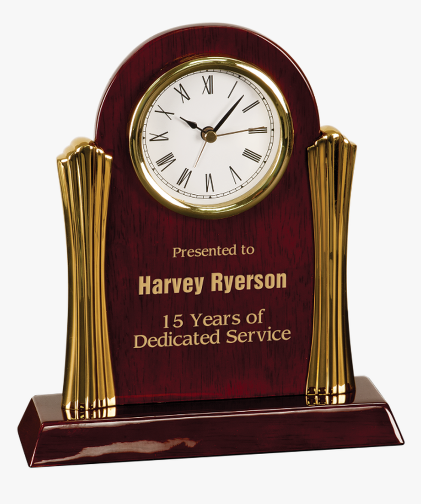 Rosewood Piano Finish Arch Desk Clock With Gold Columns - Retirement ...