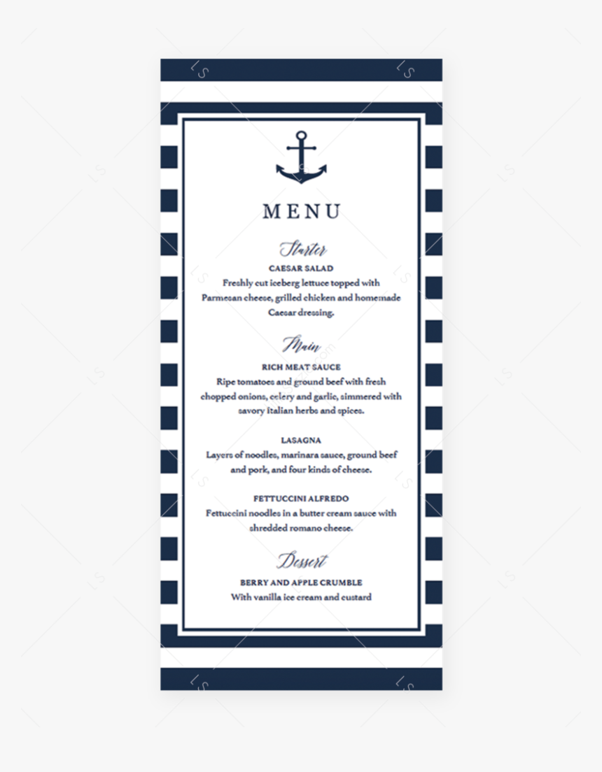 Editable Menu Cards Template Nautical Theme By Littlesizzle - Baby ...