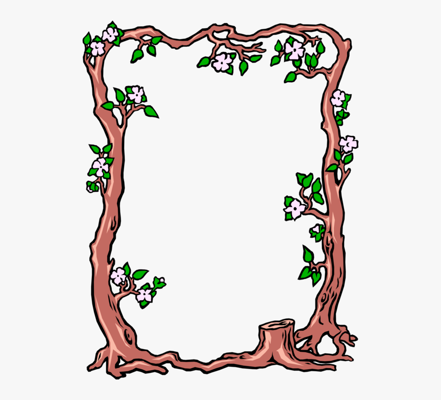 Vector Illustration Of Flowering Tree Trunk Border, HD Png Download ...