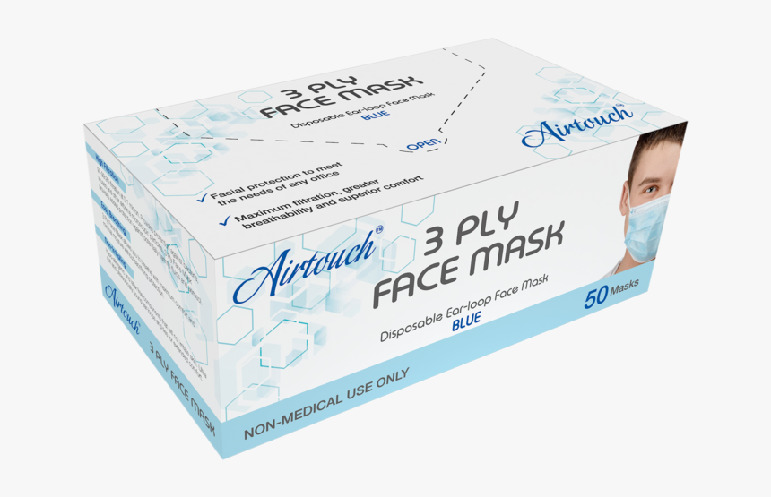 Airtouch 3 Ply Face Mask Box, Blue, 50pcs/box, 10198, HD Png Download ...