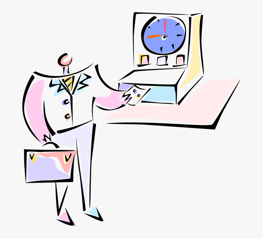 Vector Illustration Of Time Clock, Clock Card Machine, HD Png Download ...