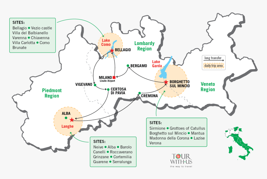 Northern Italy Tour Map, HD Png Download , Transparent Png Image - PNGitem