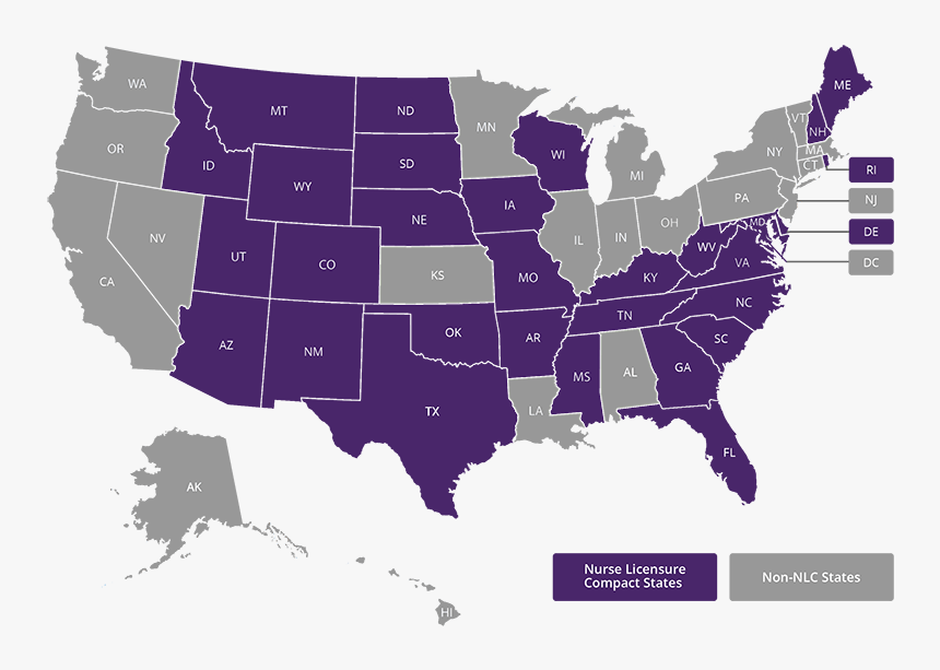 A Map Depicting The Nurse Licensure Compact States, HD Png Download ...