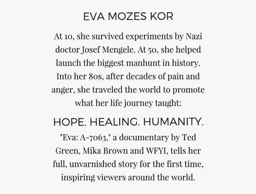 Eva Mozes Kor, HD Png Download , Transparent Png Image - PNGitem