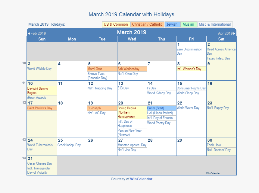 Holiday Calendar March 2019, HD Png Download , Transparent Png Image ...