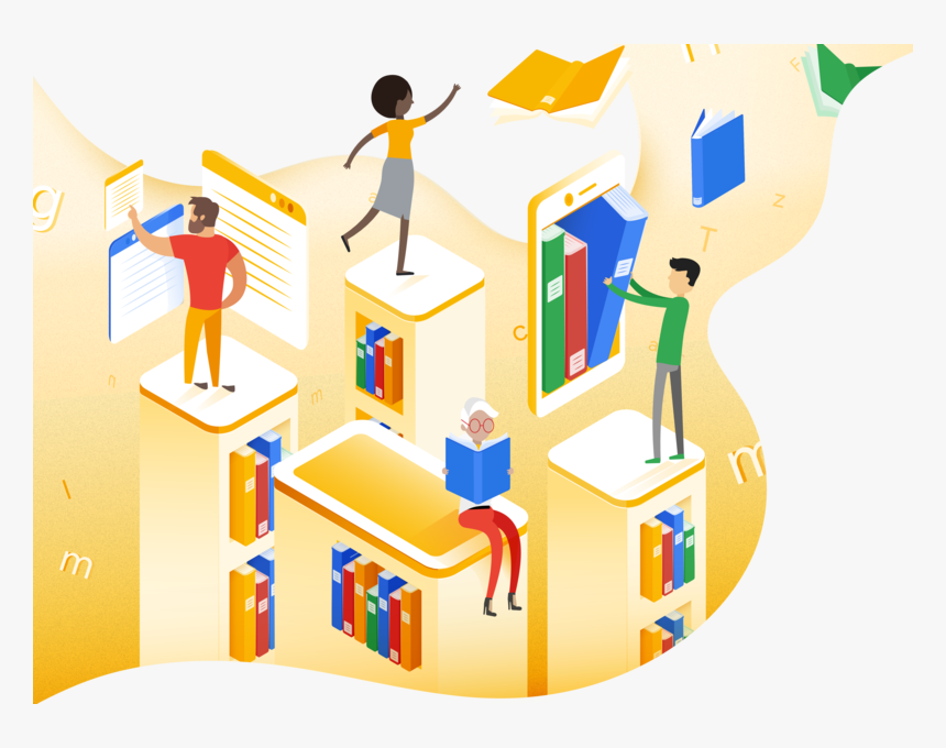 Digital Library Bookshelves Reading Glasses Browsers - Illustration, HD ...