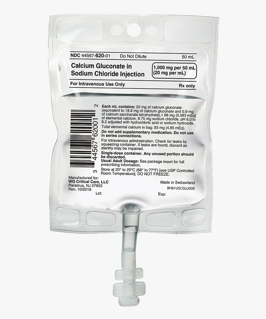 Calcium Gluconate Iv Bag New , Png Download - Bottle, Transparent Png ...