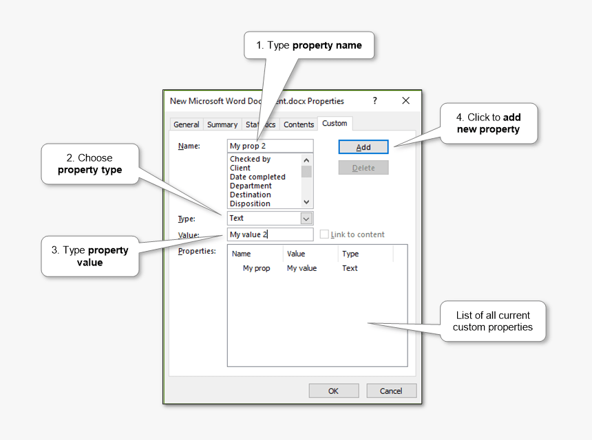 Ms Word Document Properties Advanced Custom, HD Png Download ...