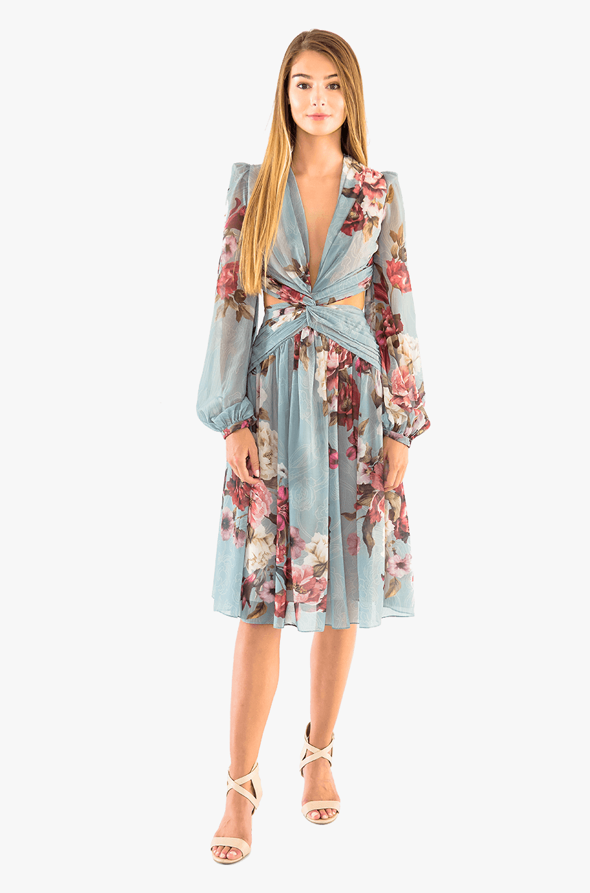 Peony Print Cutout Midi Dress - Girl, HD Png Download , Transparent Png ...