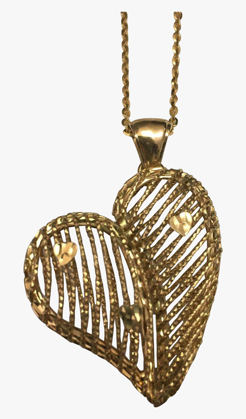 14 K Yellow Gold Fancy Wire Puffed Heart Necklace Found - Locket, HD ...