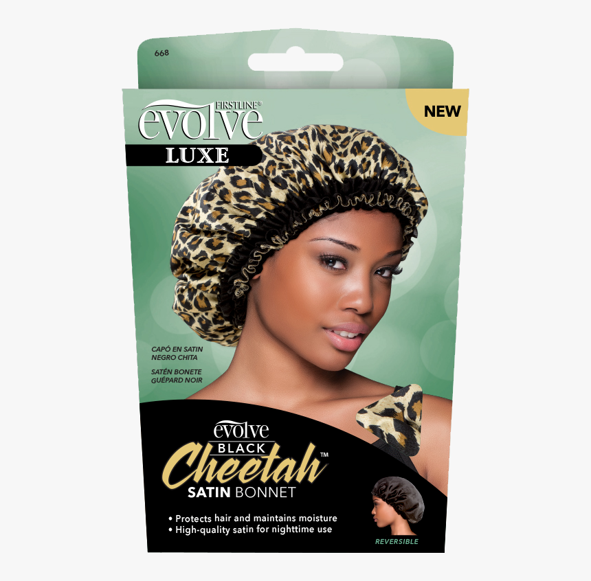 Evolve Black Cheetah Satin Bonnet- - Black Woman In Bonnet, HD Png ...