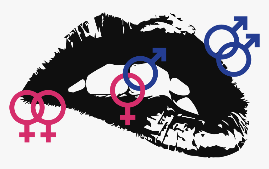 Lips Background With Gender Symbols Intertwined - Biting Lip Silhouette ...