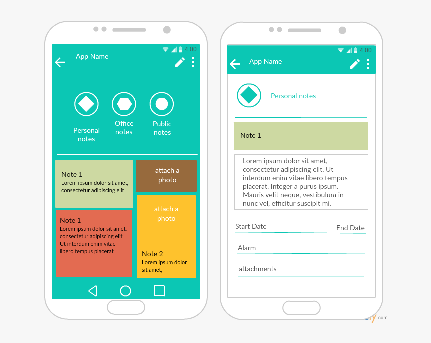 Android Mockup Template Of A Note Pad App - Smartphone, HD Png Download ...