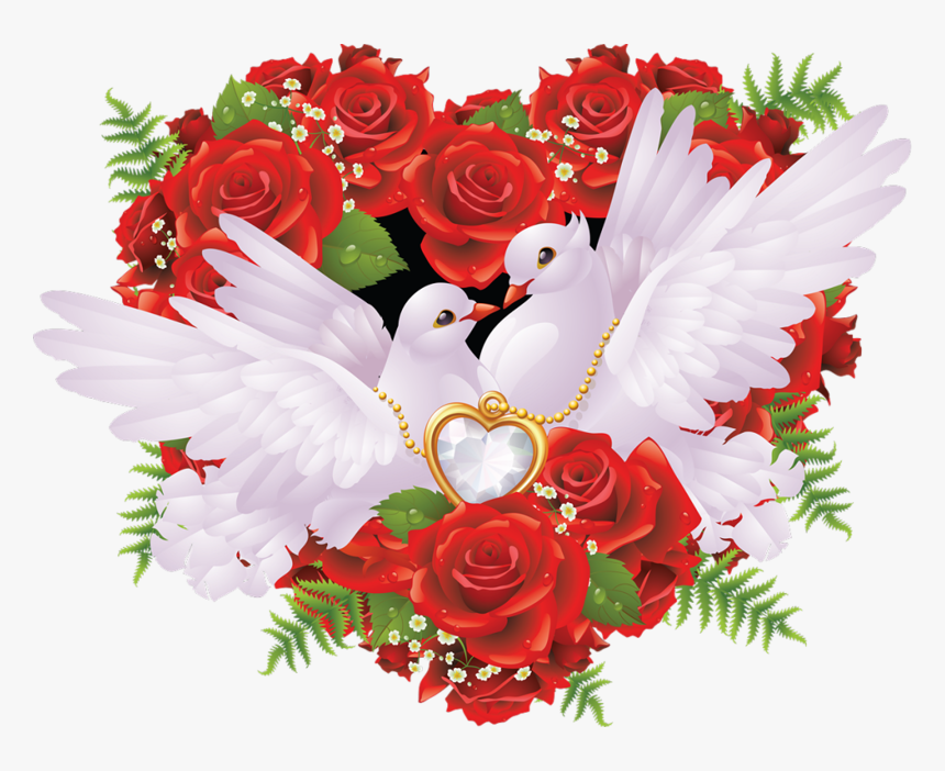 Transparent Wedding Doves Png - Love Birds With Rose, Png Download ...