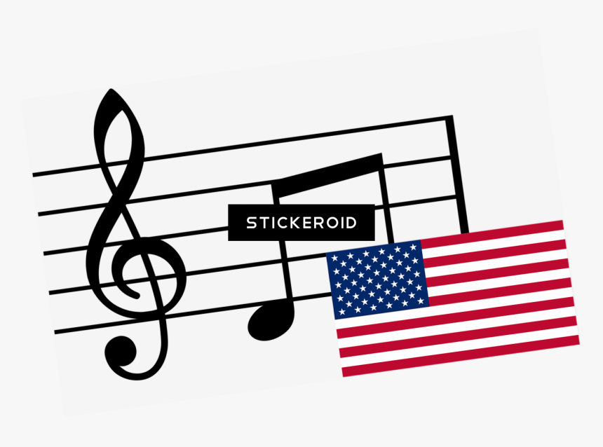 Musical Notes And Flag Usa - Treble Clef Time Signature, HD Png ...