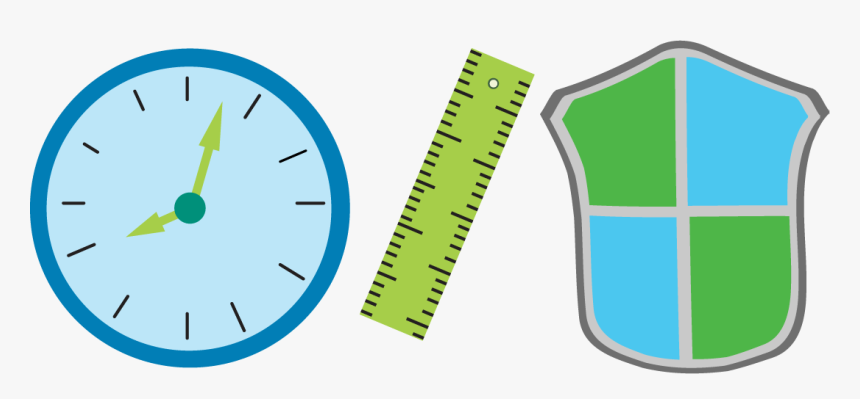 This Image Shows A Clock, A Ruler, And A Shield In, HD Png Download ...