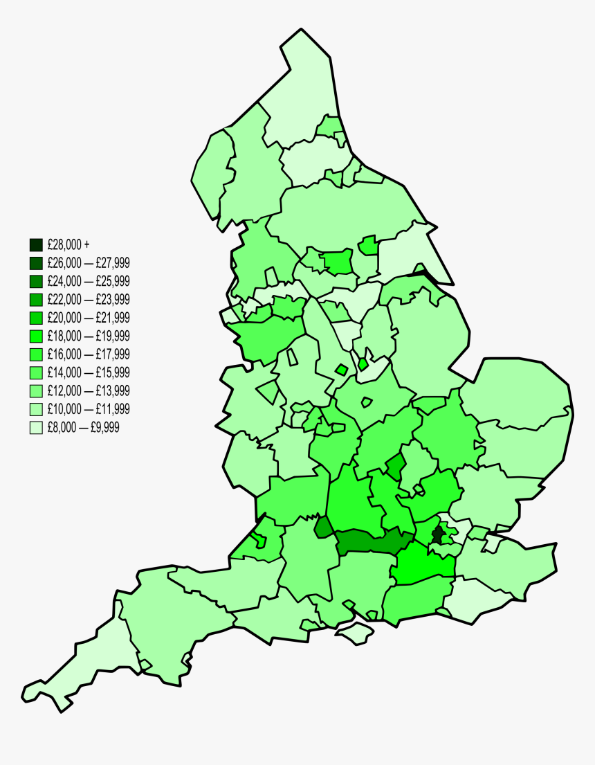 Map Of Nuts 3 Areas In England By Gva Per Capita - Gdp Per Capita Uk ...