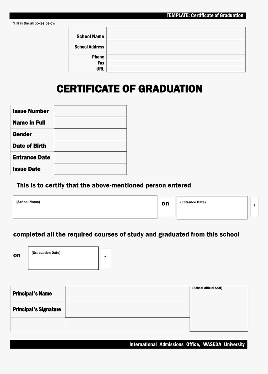 Blank Graduation Certificate Sample Main Image - Study School ...