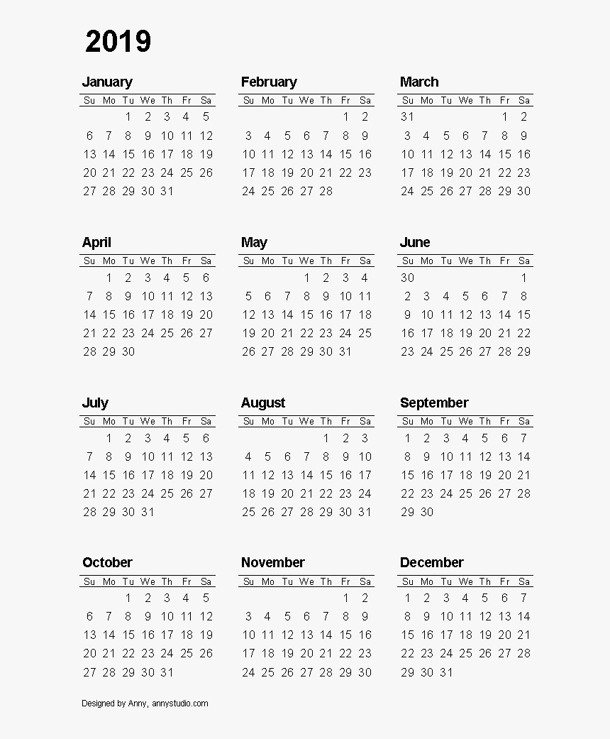 Printable Monthly Calendar 2019 Calendar Printable 2019