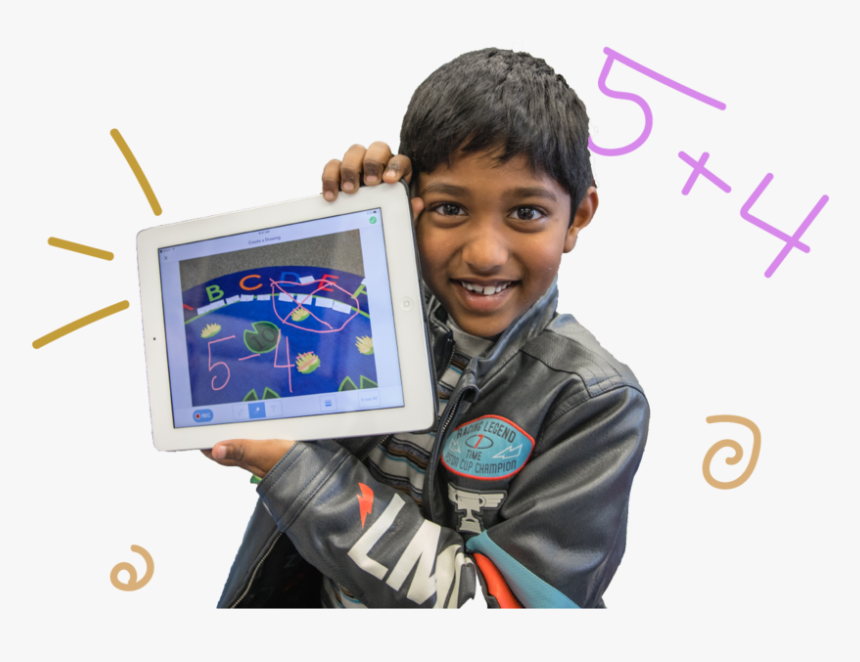 Student Proudly Holding Up Ipad With Work - Child, HD Png Download ...