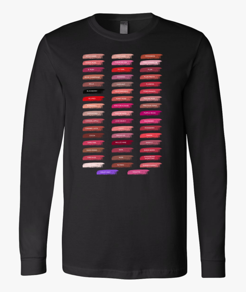 Lipsense 50 Shades Lip Color Swatches Canvas Tee Long - Transparent ...