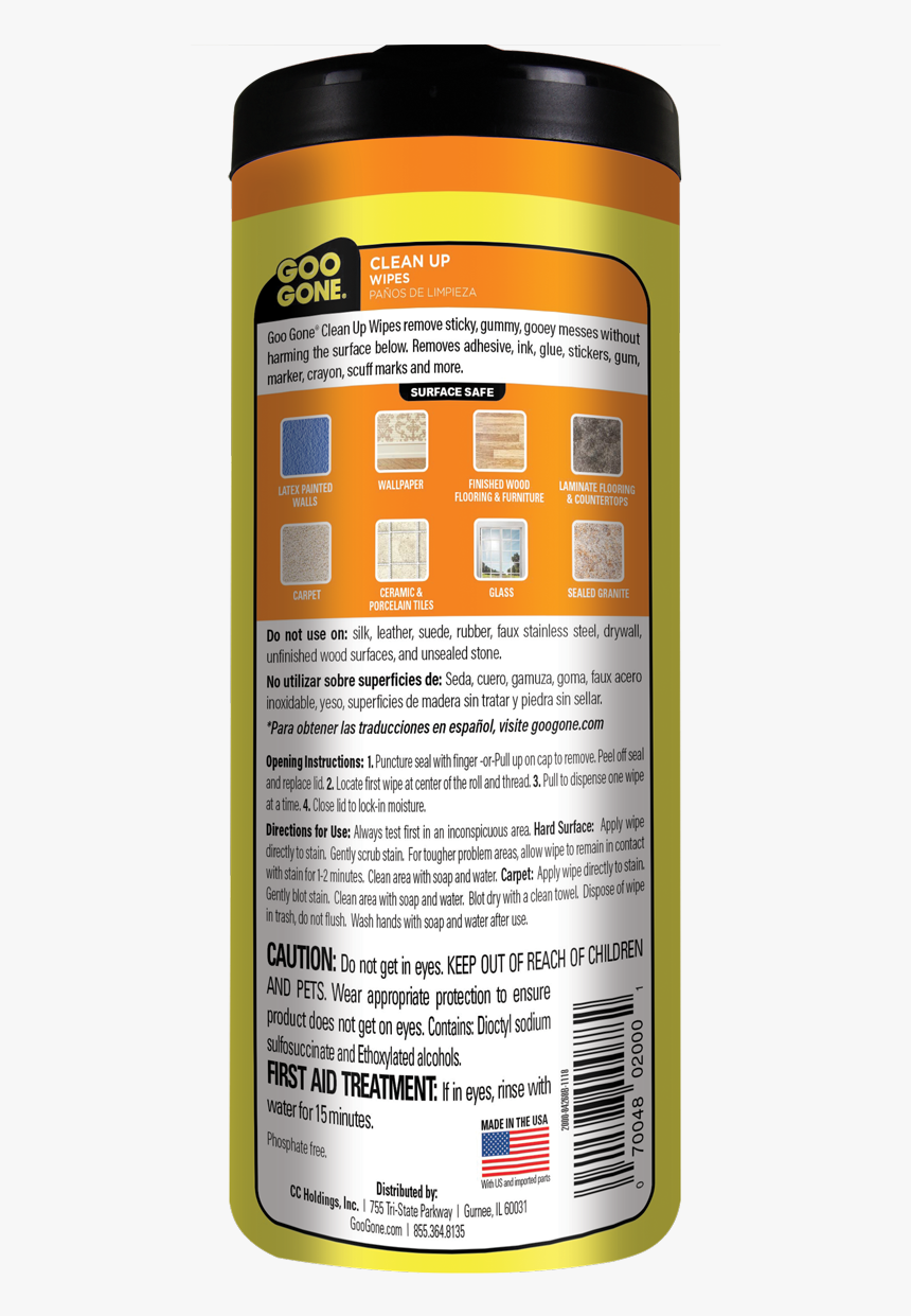 Goo Gone Clean Up Wipes Back Label - Drink, HD Png Download ...