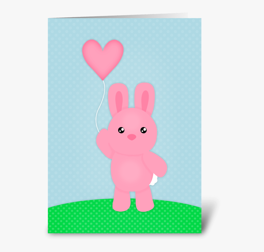 Cute Pink Bunny Greeting Card - Cartoon, HD Png Download , Transparent ...