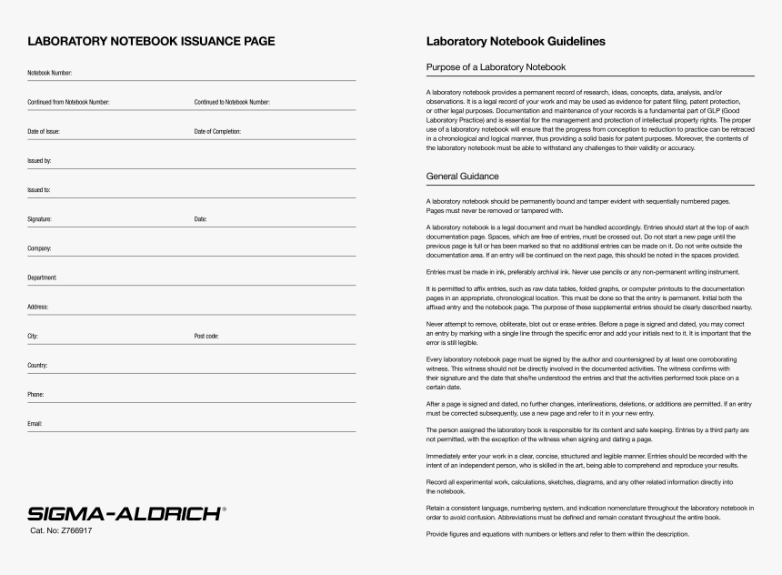 Printable Lab Notebook Paper Main Image - Sigma-aldrich, HD Png ...