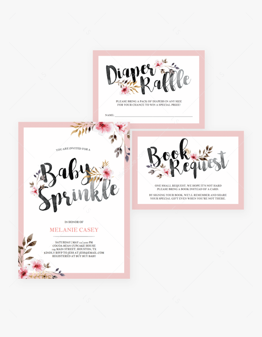 Baby Sprinkle Invitation Set Floral Editable Template - Calligraphy, HD ...