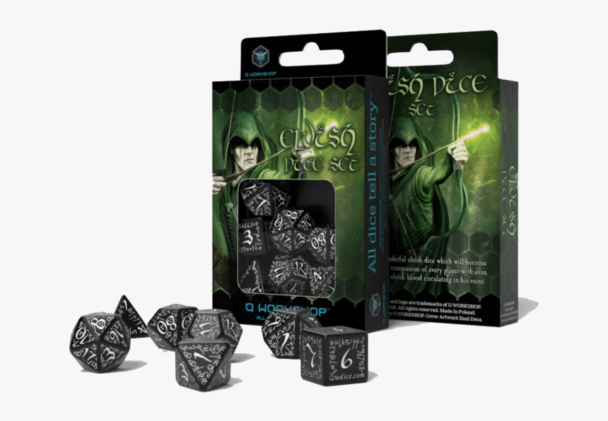 Dice 7 Set Elven Black / White Data Rimg Lazy - Transparent & Red ...