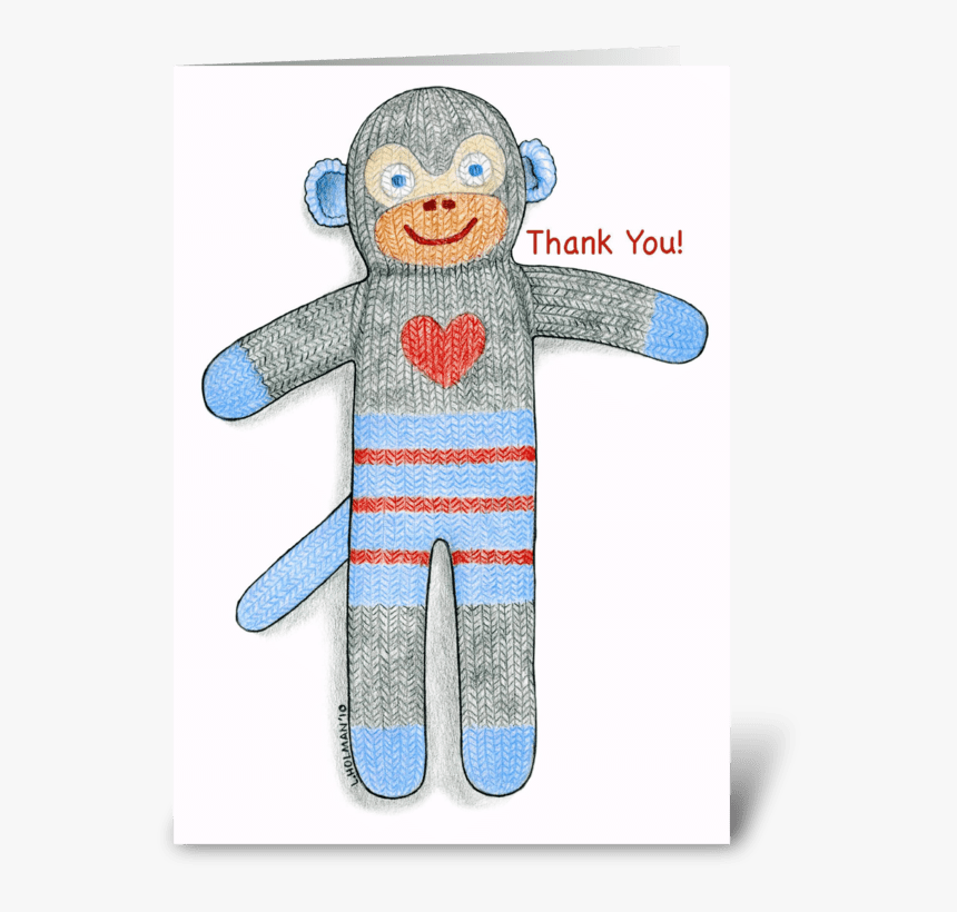 Sock Monkey Thank You Greeting Card - Cartoon, HD Png Download ...