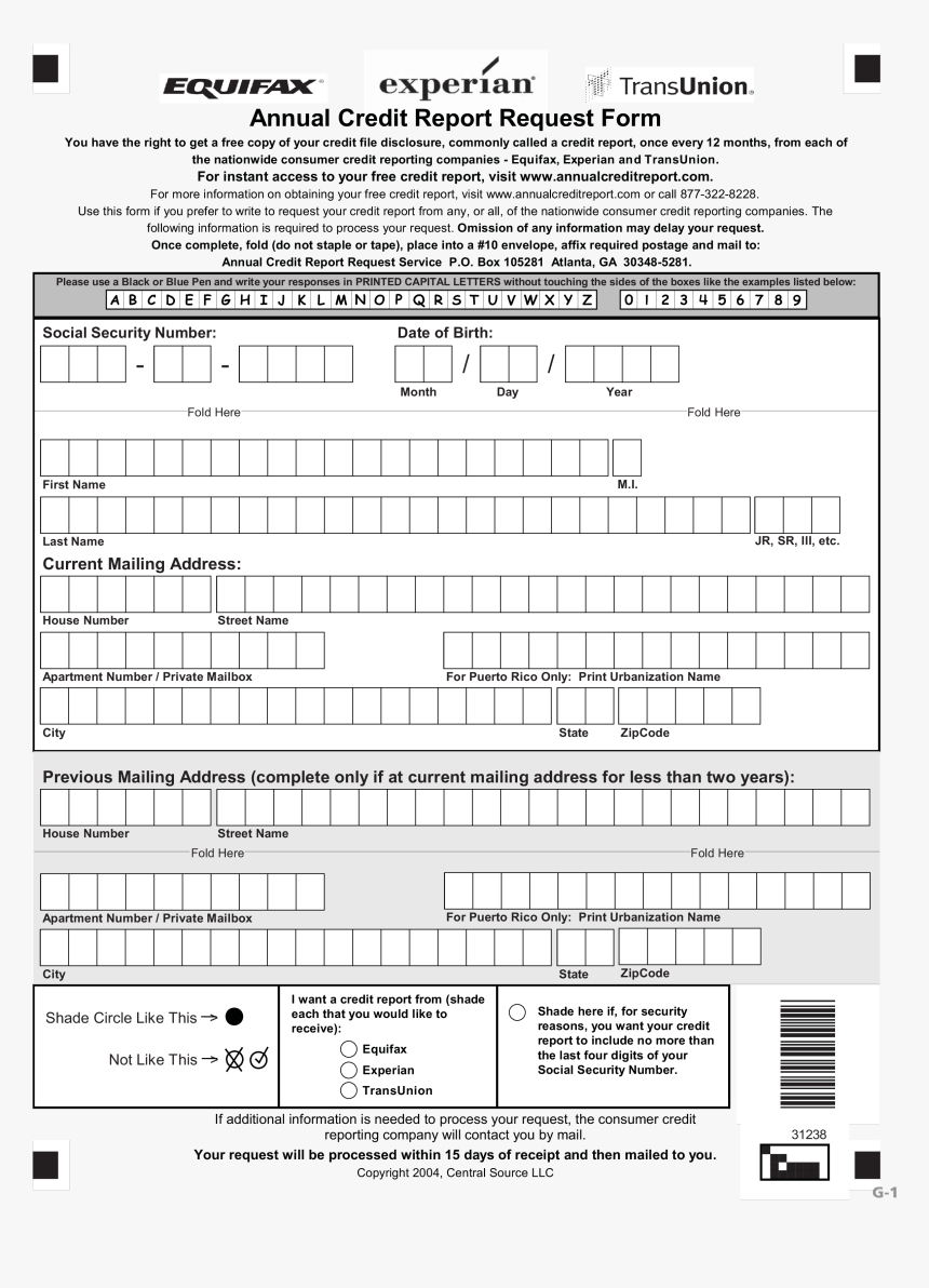 Best Annual Credit Report Request Form Main Image - Equifax Manual ...