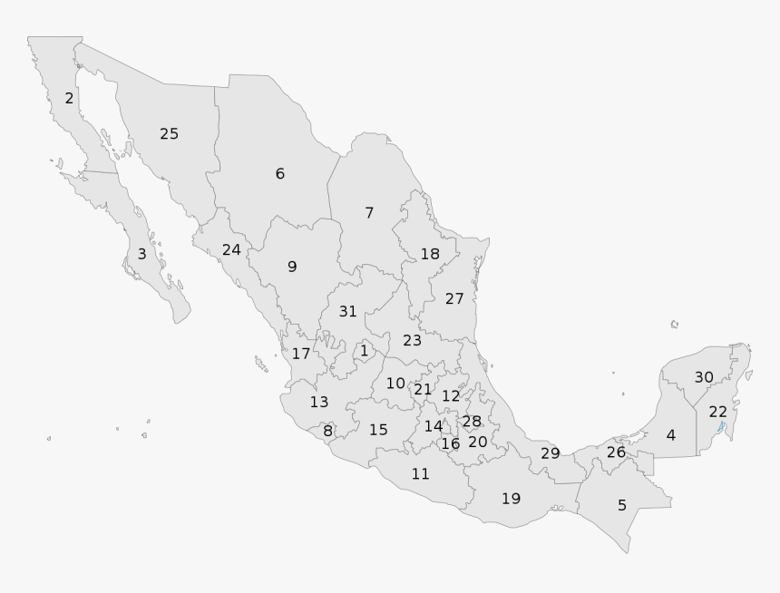 Map Of Mexico States Numbered, HD Png Download , Transparent Png Image ...