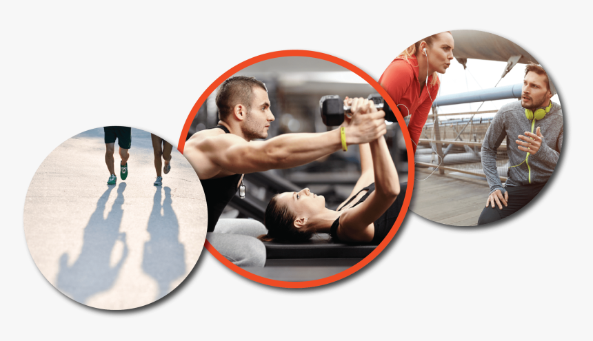 3 Circular Pics Showing People Working Out With A Personal - パーソナル ...