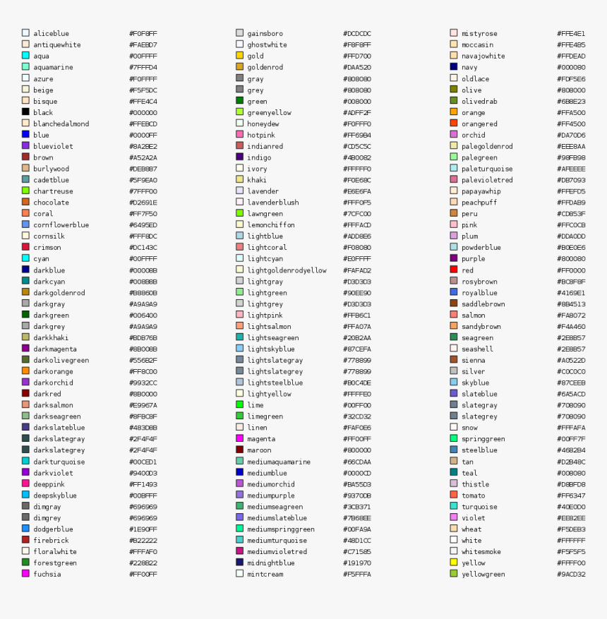 Svg Recognized Color Keyword Names - Status Codes Para Graal Classic ...