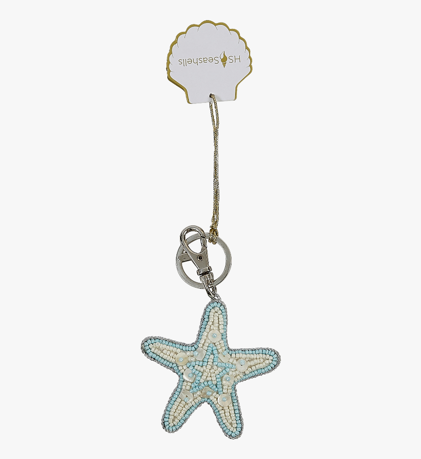 Beaded Starfish Clip & Key Ring Blue & Creme Beads - Keychain, HD Png ...