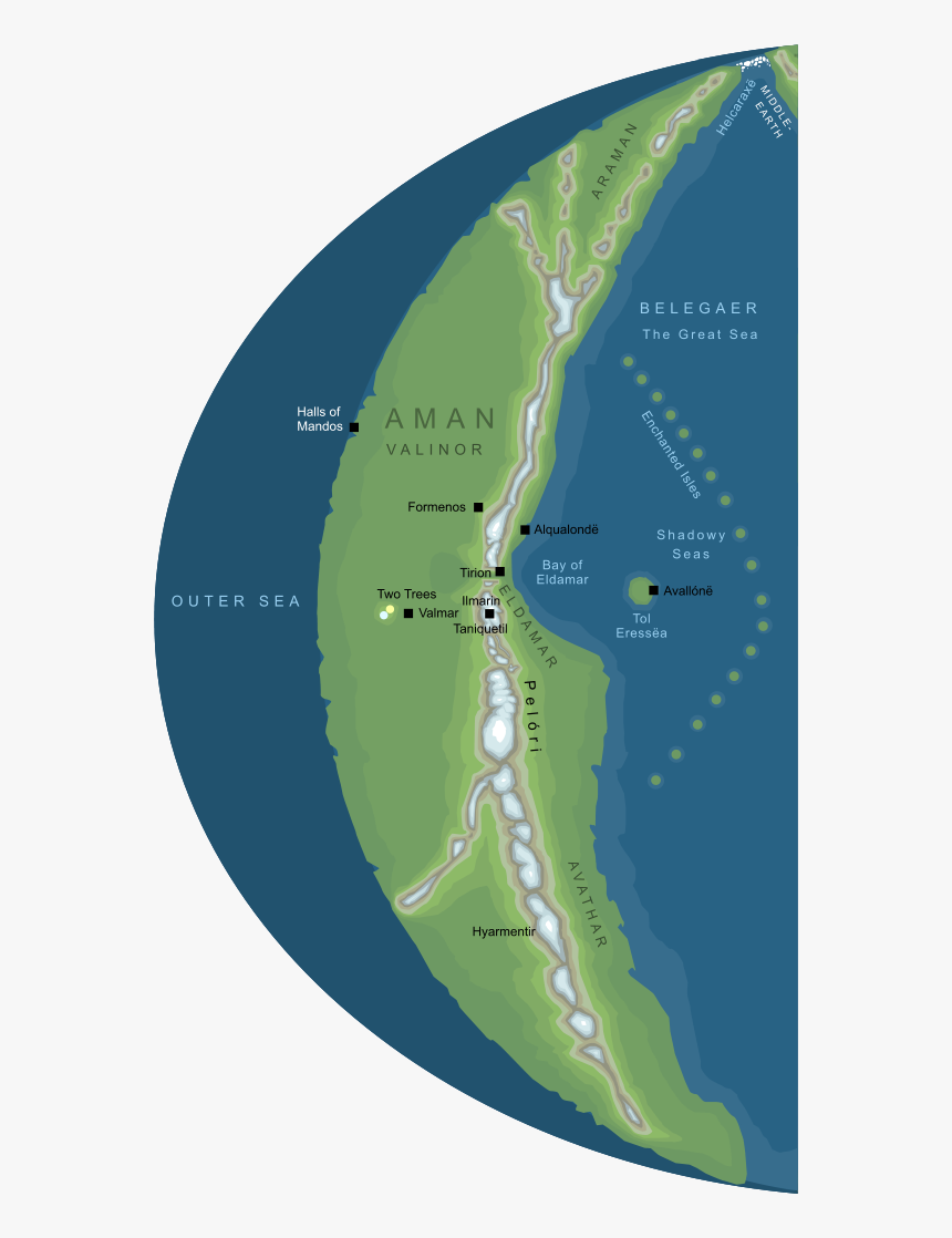 Map Of Aman - Araman Map Middle Earth, HD Png Download , Transparent ...