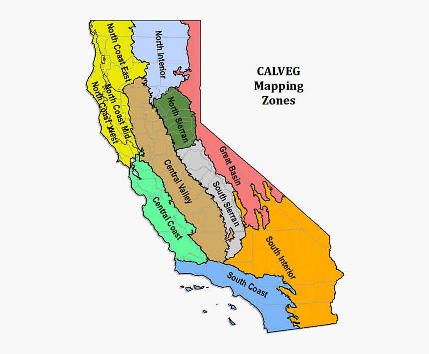 California Map With Calveg Zone Outlined And Labeled, - Vegetation Zone ...