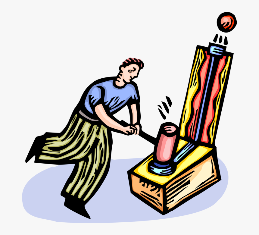 Vector Illustration Of Strongman Plays Strength Tester - Carnival Bell ...