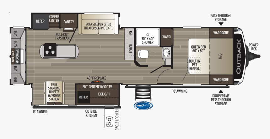 Floorplan - 2020 Keystone Outback 340bh Floor Plan, HD Png Download ...