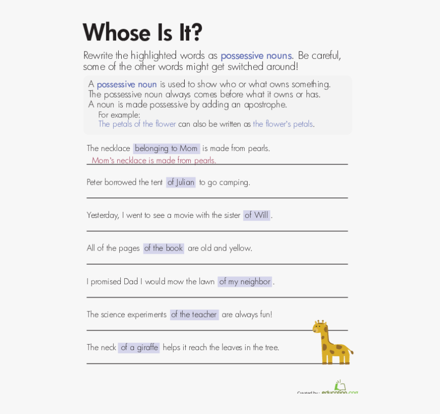 Who’s The Owner - Whose And Possessive Pronouns Exercises, HD Png ...