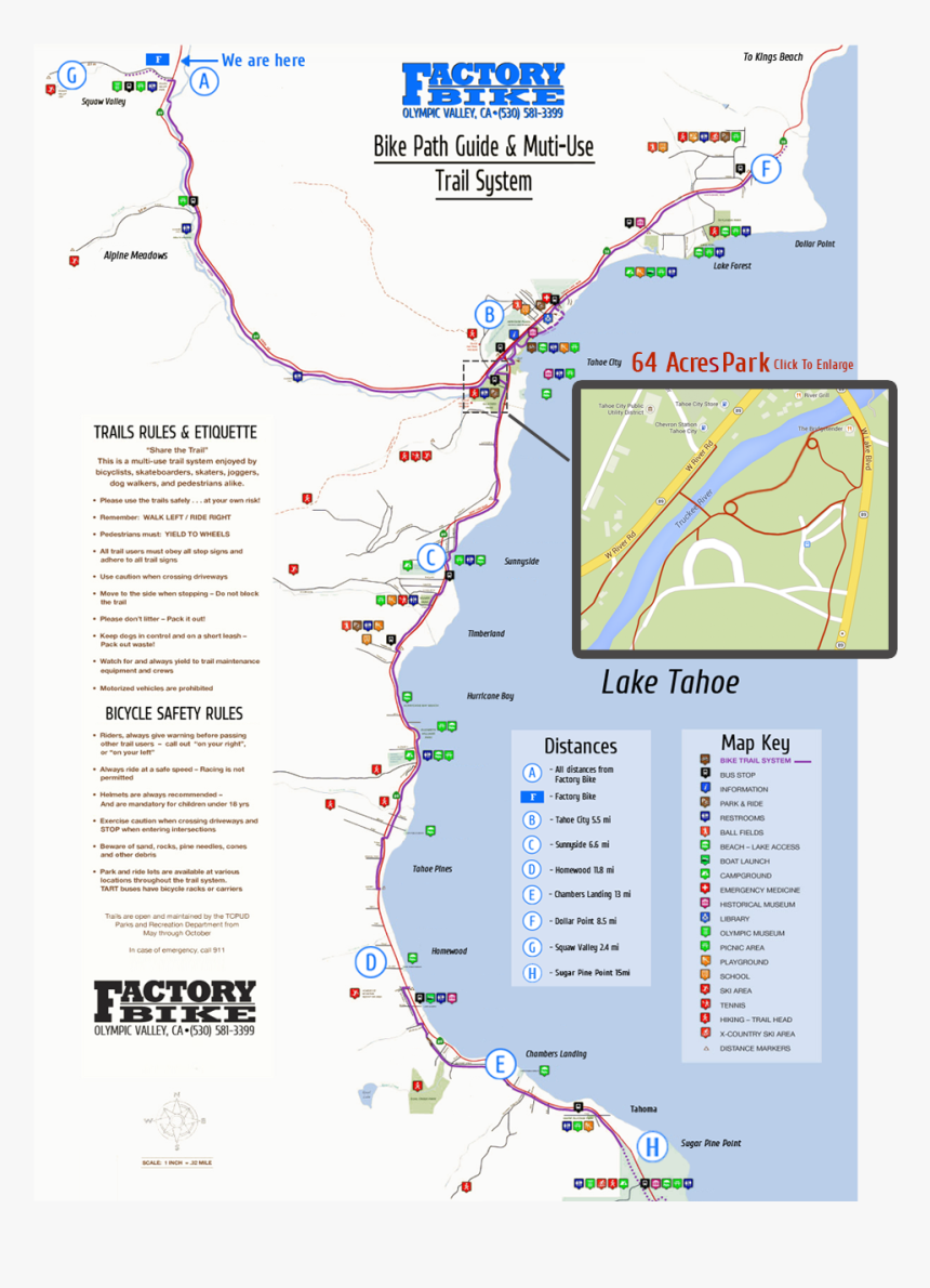 Lake Tahoe Bike Ride Trail Map - Map, HD Png Download , Transparent Png ...