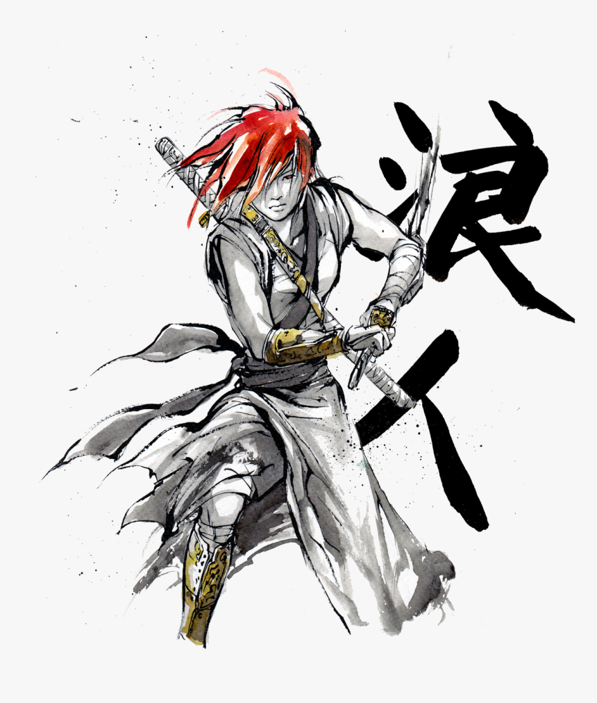 Female Ronin Samurai With Japanese Calligraphy Womens - Ronin Drawing ...
